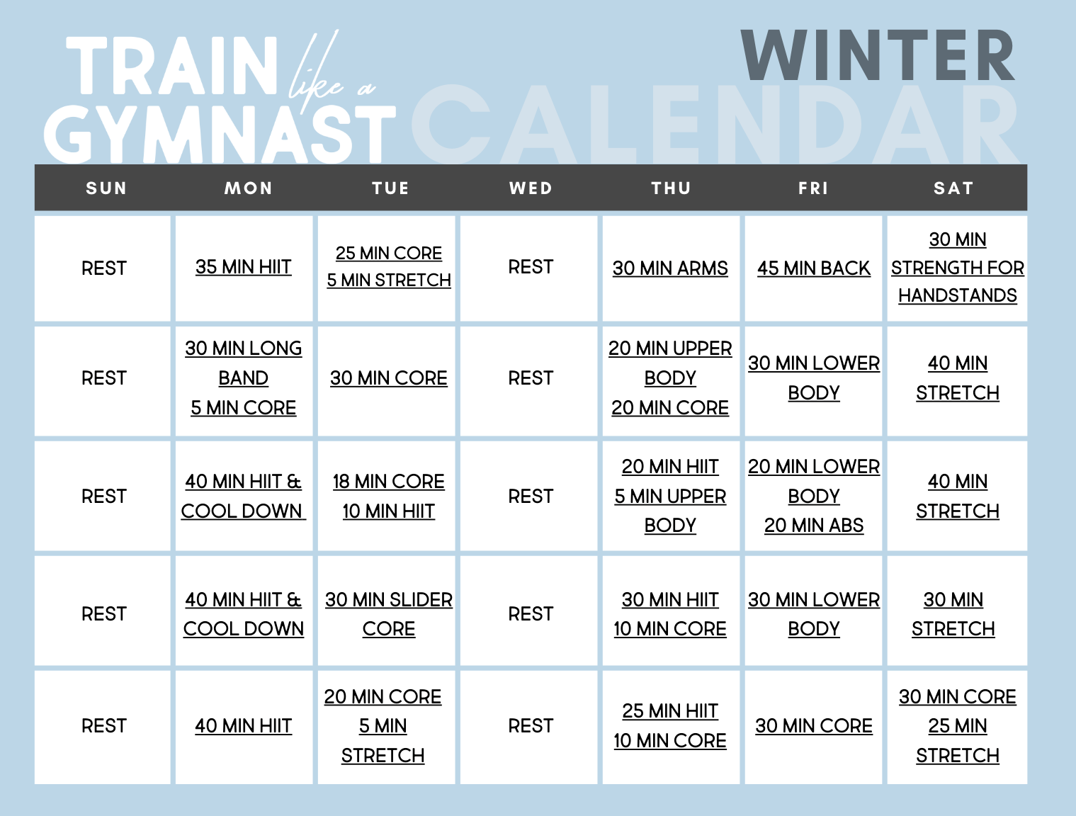 FREE Workout Calendar | Train Like A Gymnast